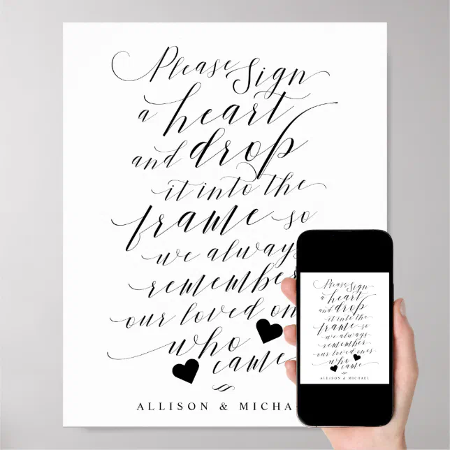 Heart Drop into Frame Guest Book Wedding Sign | Zazzle