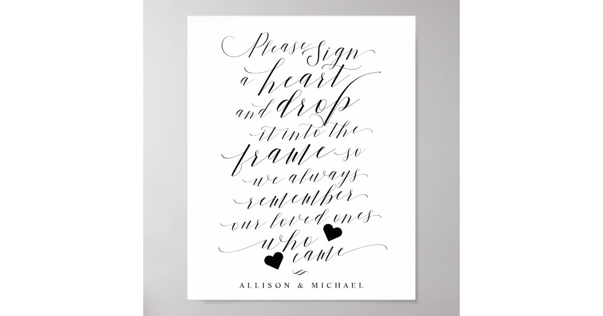 Heart Drop into Frame Guest Book Wedding Sign | Zazzle