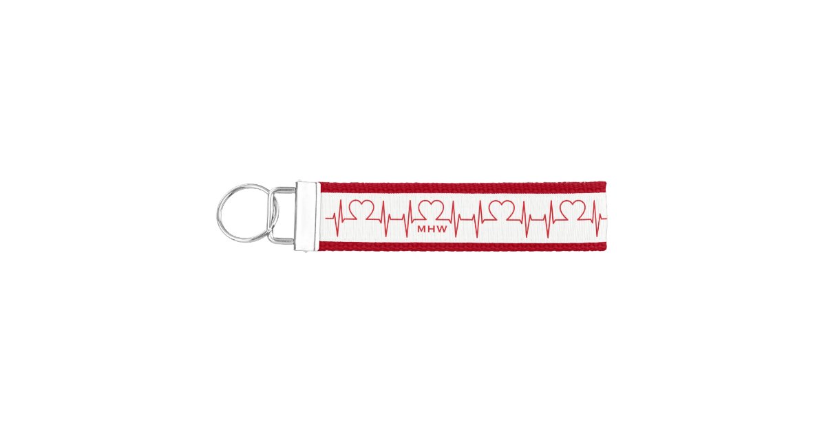Heart EKG custom monogram wrist key chains | Zazzle