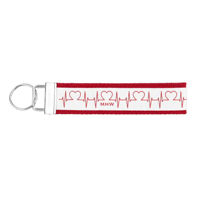 Heart EKG custom monogram wrist key chains | Zazzle