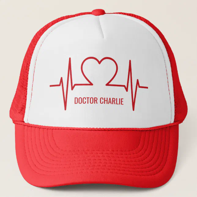 Heart EKG custom name & occupation hats | Zazzle