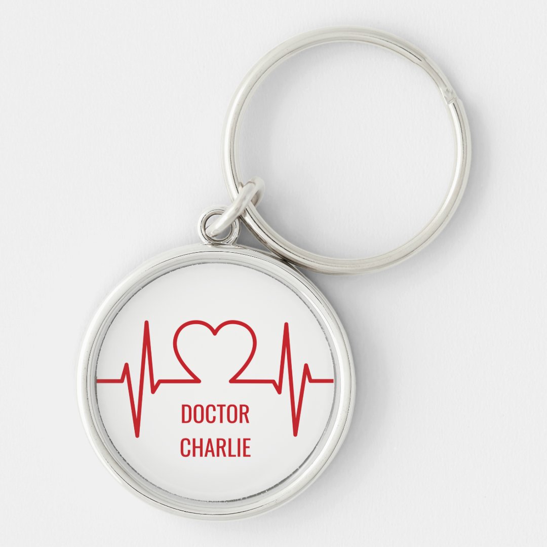 Heart EKG custom name & occupation key chains | Zazzle