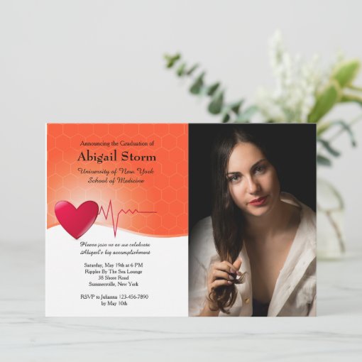 Heart Electrocardiogram Photo Graduation Inv Invitation | Zazzle