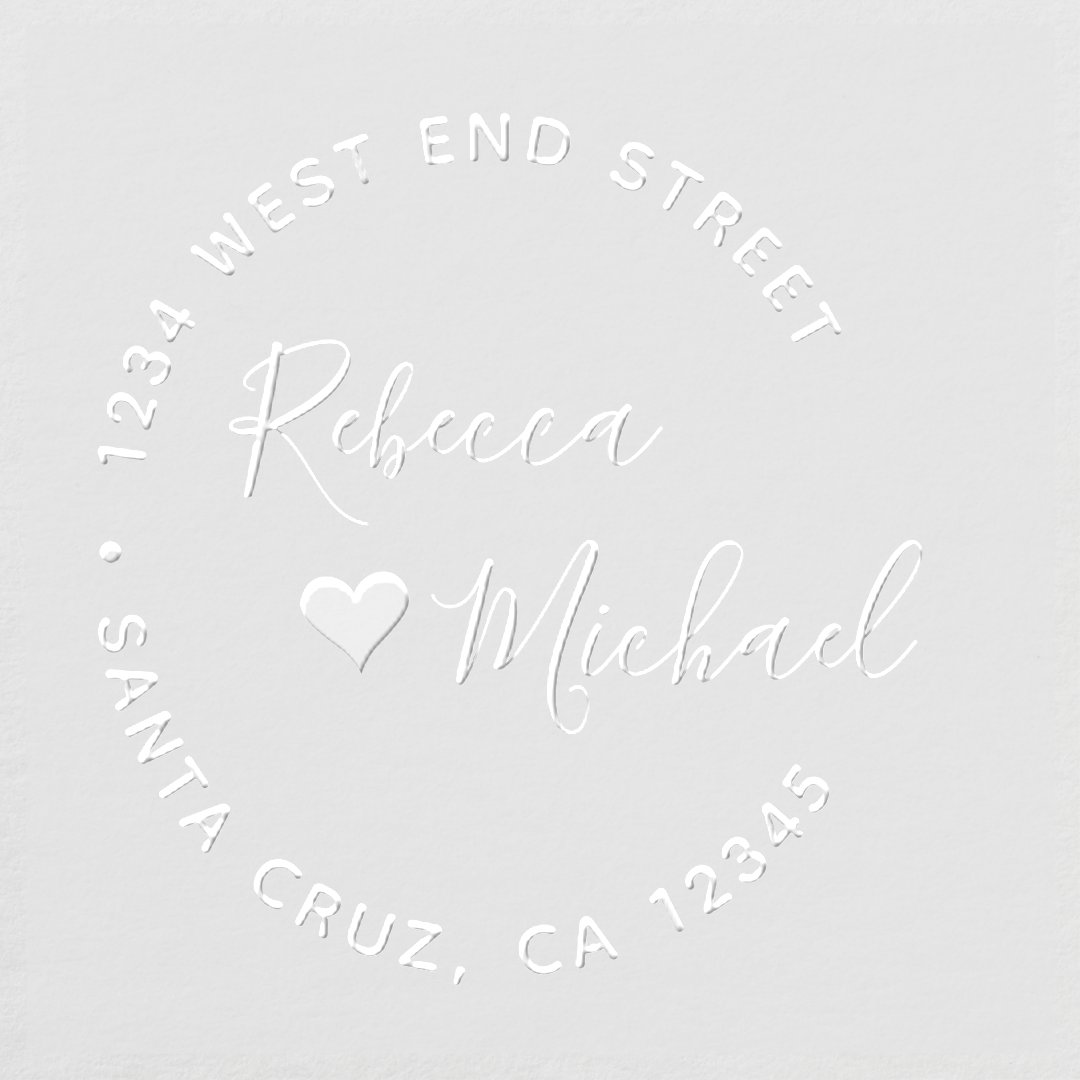 Heart & Elegant Round Text Wedding Return Address Embosser | Zazzle