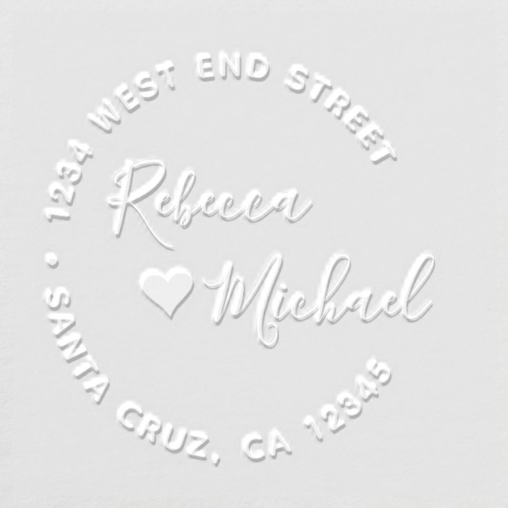 Heart & Elegant Round Text Wedding Return Address Embosser | Zazzle