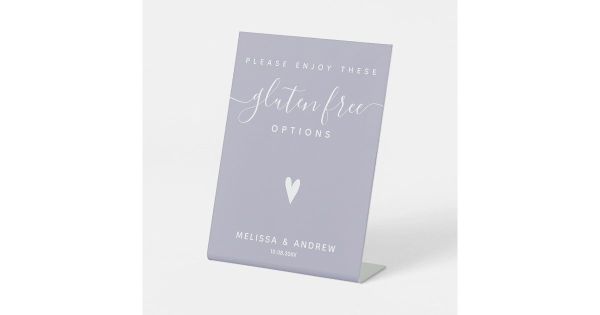 Heart & Elegant Script - Wedding Gluten Free Food Pedestal Sign | Zazzle