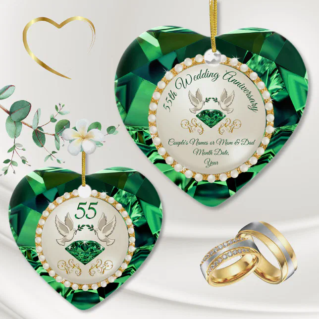 Heart Emerald, 55th Anniversary Gift Ideas Ceramic Ornament | Zazzle