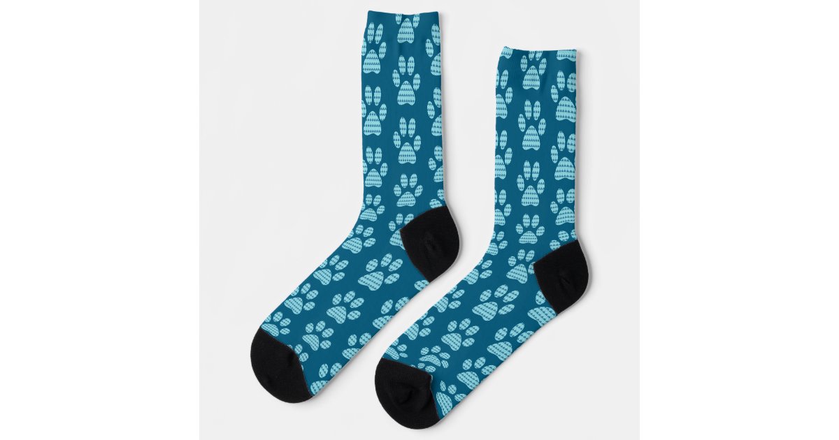 Heart filled Paw Prints Blue Crazy Socks | Zazzle