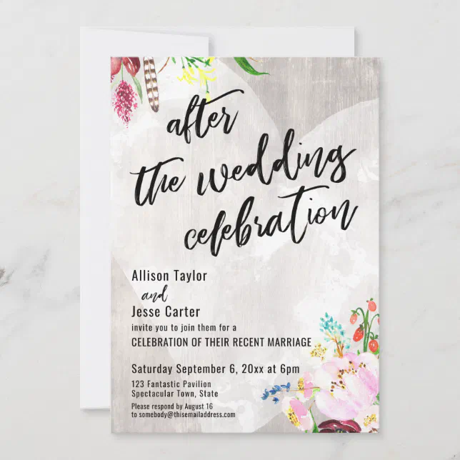 Heart Floral Wood After the Wedding Celebration Invitation | Zazzle