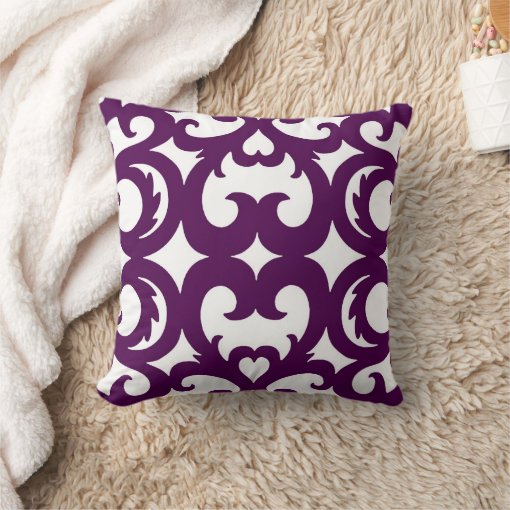 Heart Fretwork Scroll Pattern in Plum Throw Pillow | Zazzle