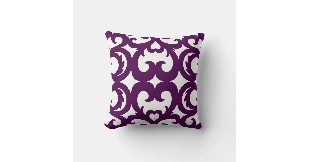 Heart Fretwork Scroll Pattern in Plum Throw Pillow | Zazzle