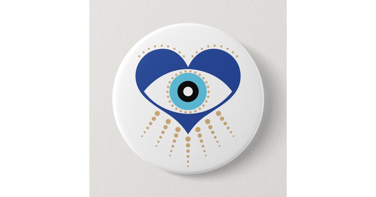 Heart Greek Evil Eye Button | Zazzle