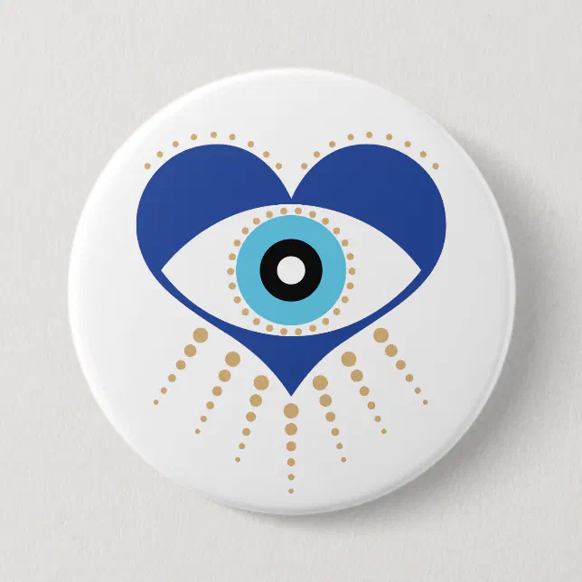 Heart Greek Evil Eye Button | Zazzle