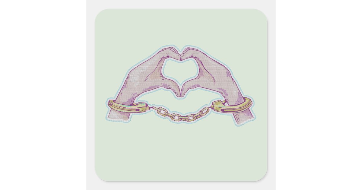 Heart hands Handcuffs Square Sticker | Zazzle