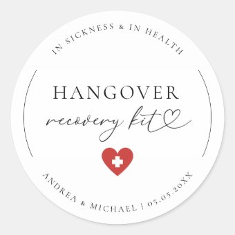 Heart Hangover Recovery Kit Wedding Party Favor Classic Round Sticker ...
