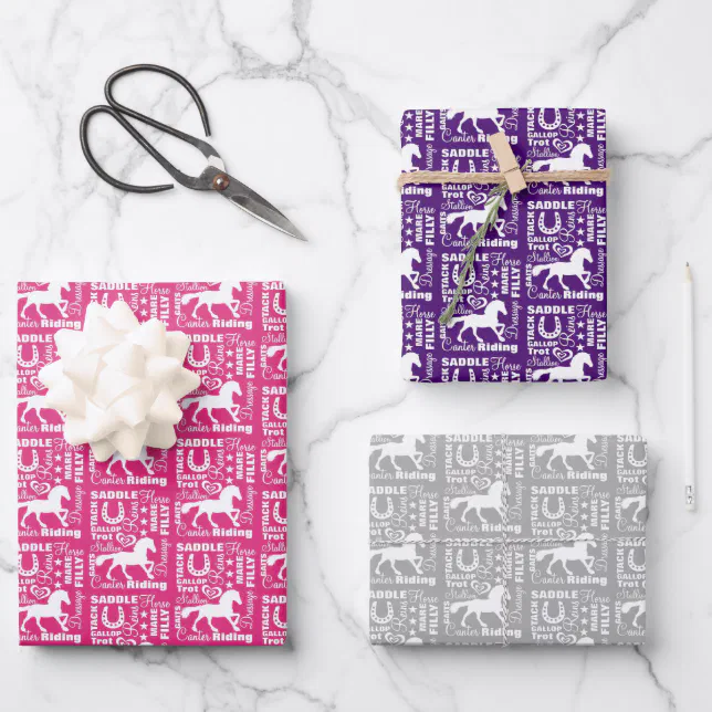 Heart Horse Riding Theme Cute Girly Wrapping Paper Sheets | Zazzle