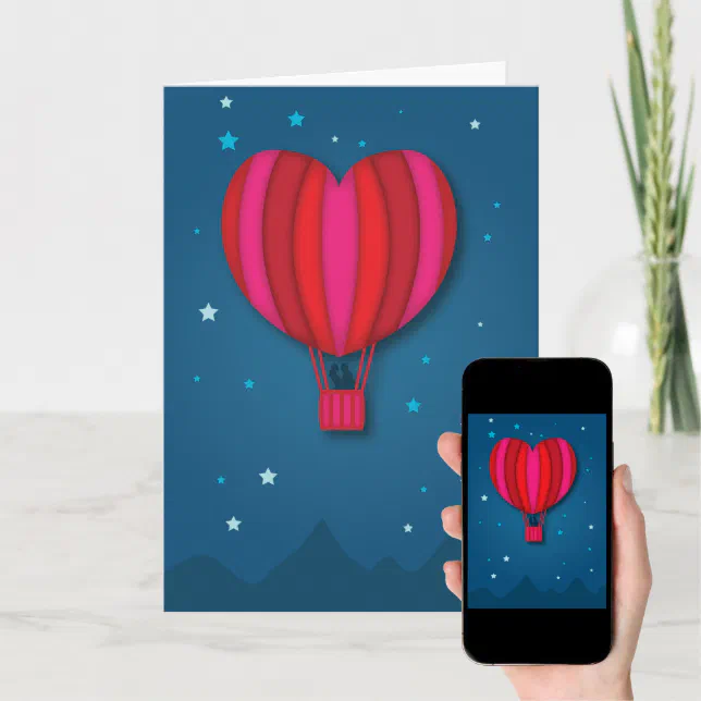 Heart Hot Air Balloon Valentine's Day Card | Zazzle