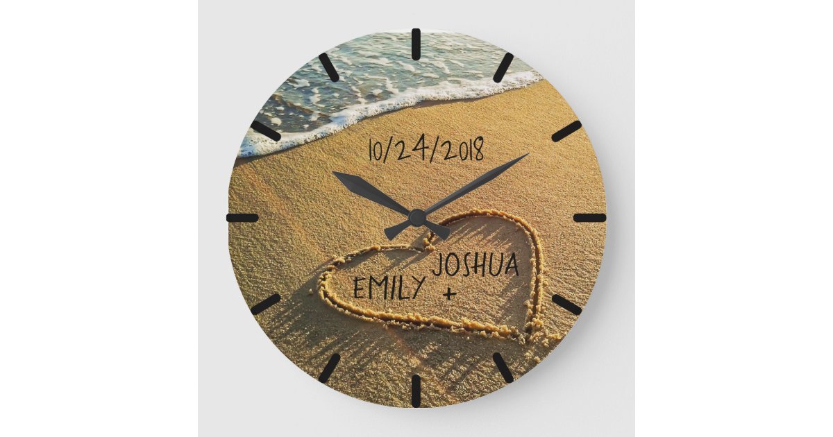 Heart in the Sand Tropical Beach Large Clock | Zazzle