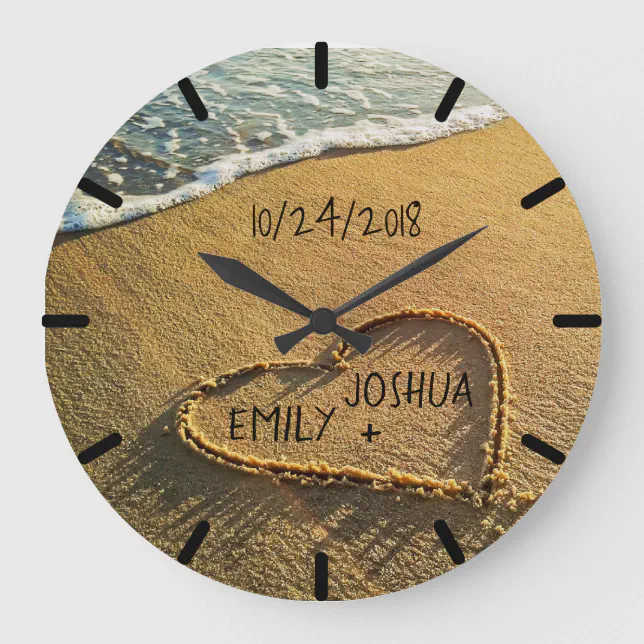 Heart in the Sand Tropical Beach Large Clock | Zazzle