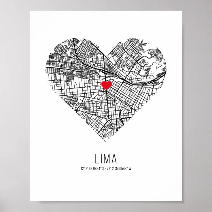 Heart Lima City Map (Peru) Poster | Zazzle