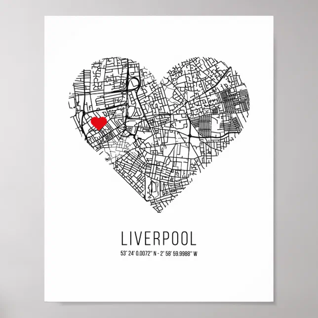 Heart Liverpool City Map (United Kingdom) Poster | Zazzle
