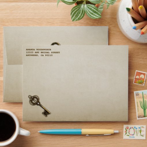 Heart Lock and Skeleton Key Wedding Envelopes | Zazzle