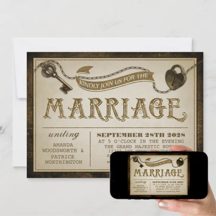 Heart Lock and Skeleton Key Wedding Invitations | Zazzle