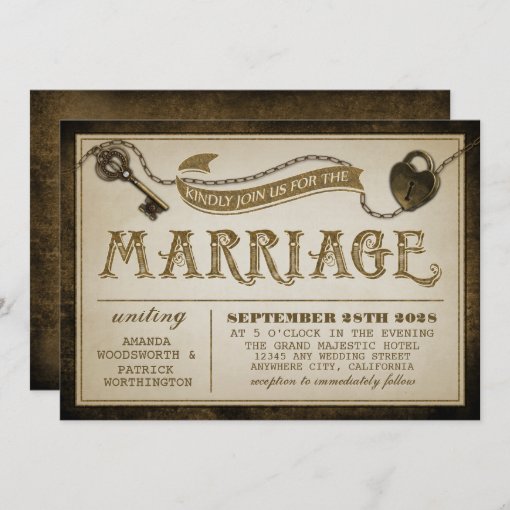 Heart Lock and Skeleton Key Wedding Invitations | Zazzle