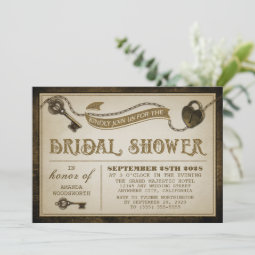 Heart Lock Skeleton Key Bridal Shower Invitations | Zazzle