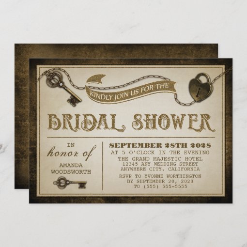 Heart Lock Skeleton Key Bridal Shower Invitations | Zazzle