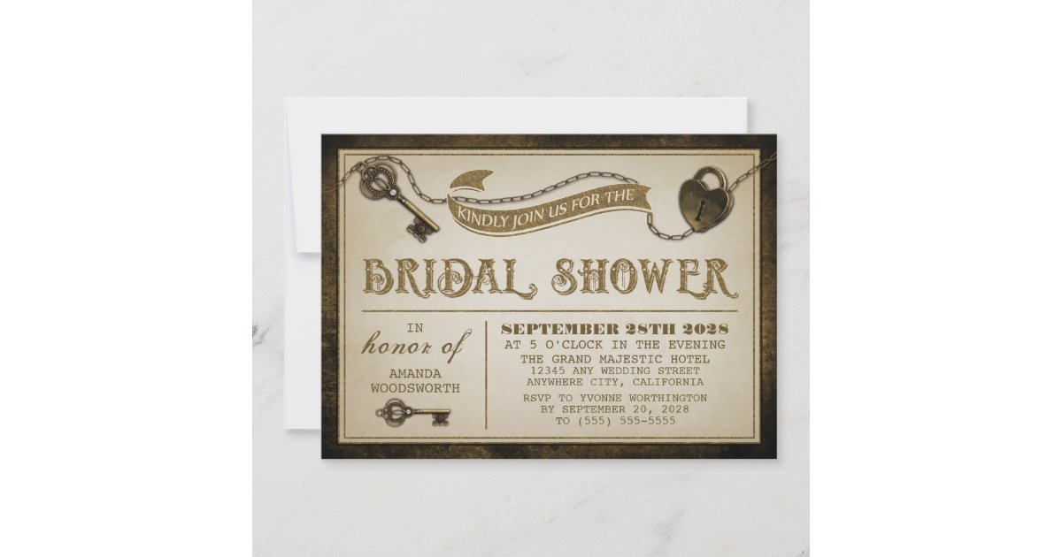 Heart Lock Skeleton Key Bridal Shower Invitations | Zazzle