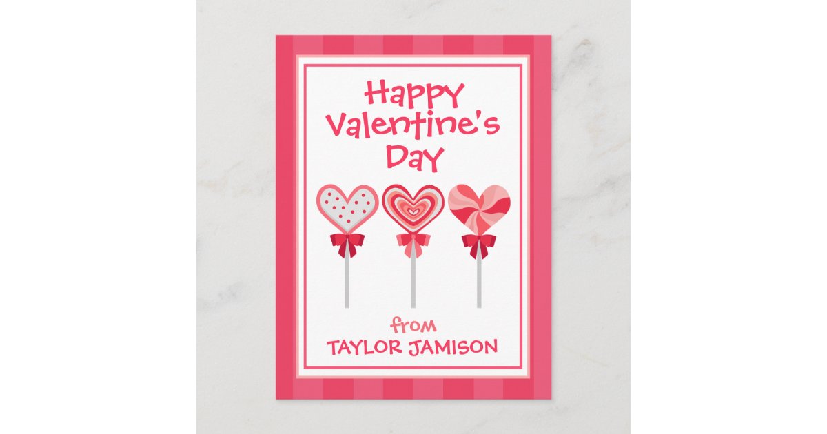 Heart Lollipops Personalized Valentine's Cards | Zazzle