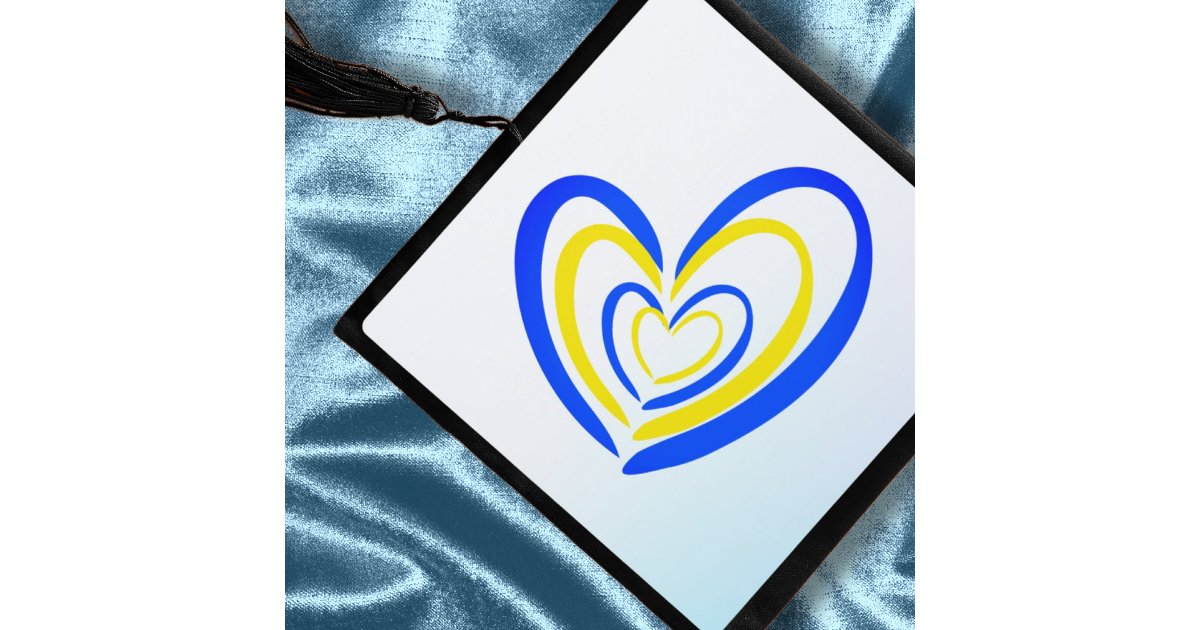 Heart Love and Peace Anti War Blue Yellow Ukraine Graduation Cap Topper ...