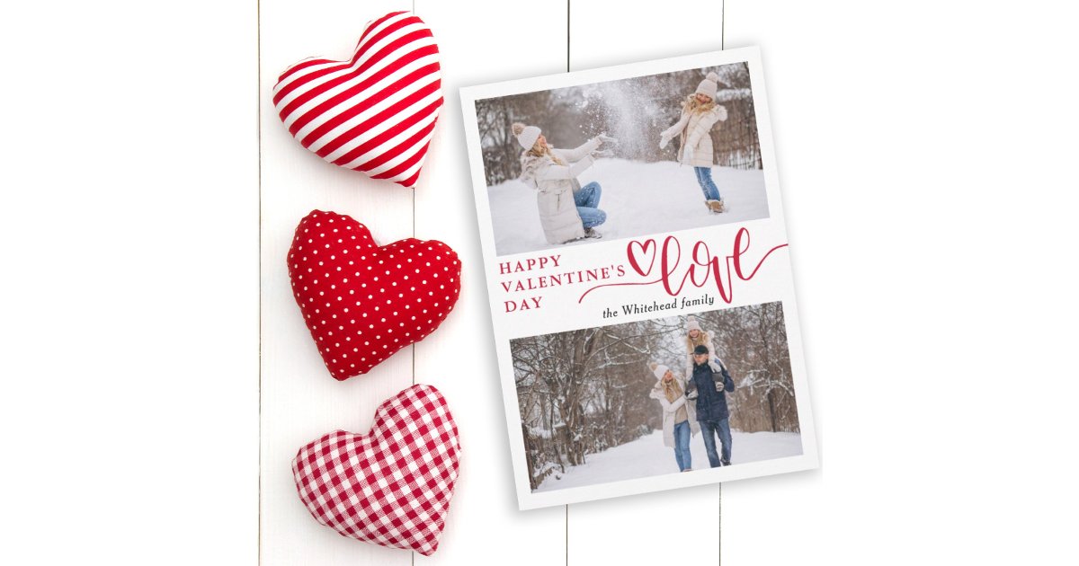 Heart Love Photo Collage Valentine's Holiday Card | Zazzle