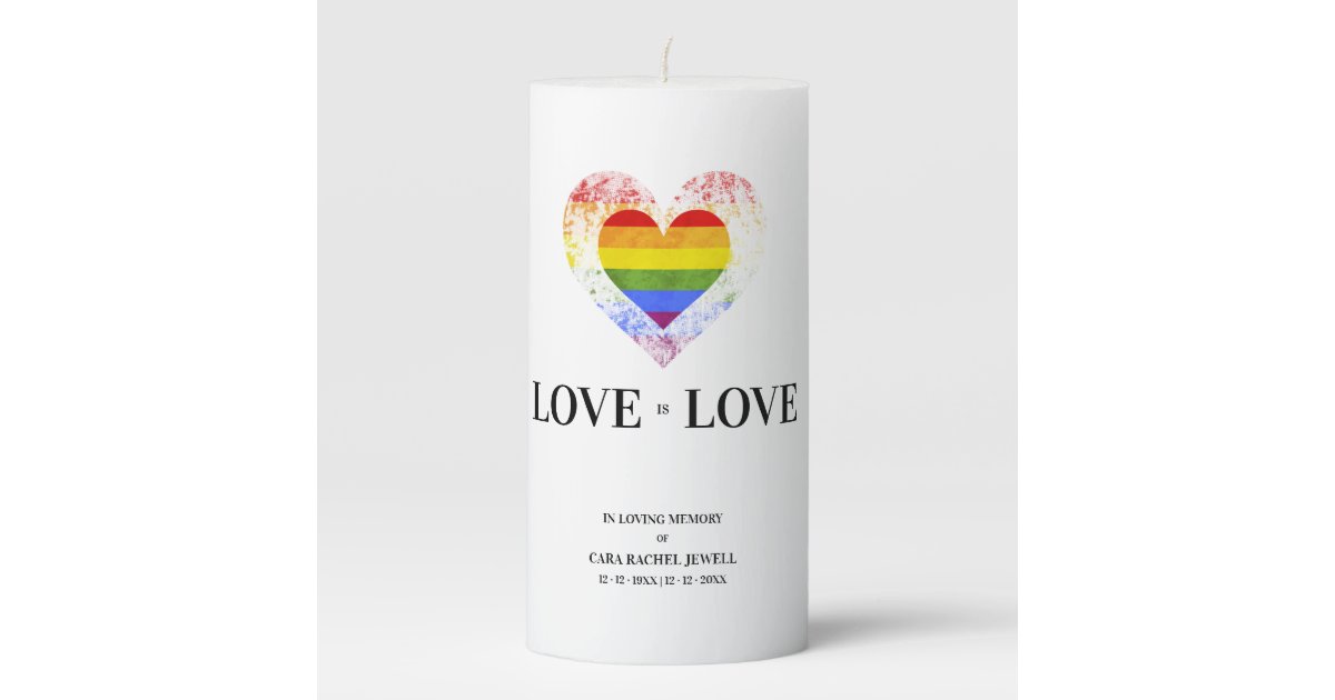 Heart Loving Memory Gay Lesbian LGBT Pride Funeral Pillar Candle | Zazzle