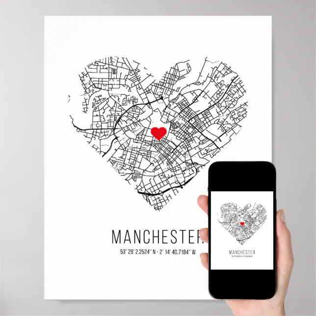 Heart Manchester City Map (United Kingdom) Poster | Zazzle