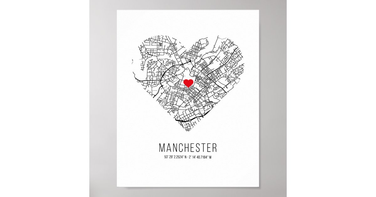 Heart Manchester City Map (United Kingdom) Poster | Zazzle