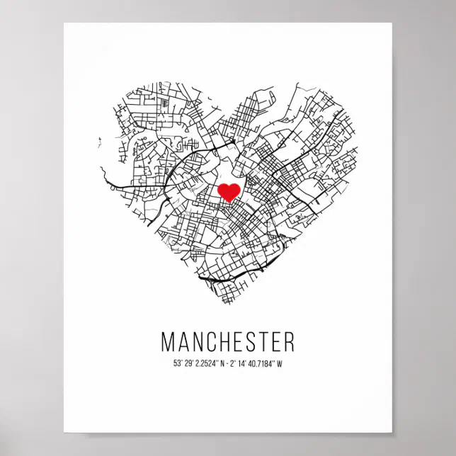 Heart Manchester City Map (United Kingdom) Poster | Zazzle