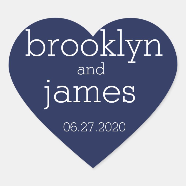 Heart Navy Blue Modern Wedding Stickers | Zazzle
