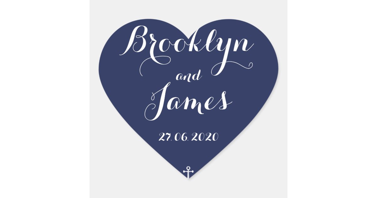 Heart Navy Blue Nautical Wedding Stickers | Zazzle