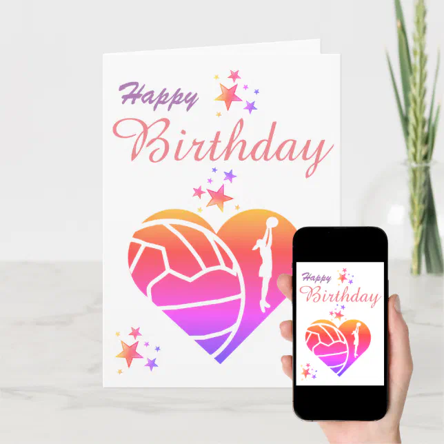 Heart Netball Theme Birthday Greeting Card | Zazzle