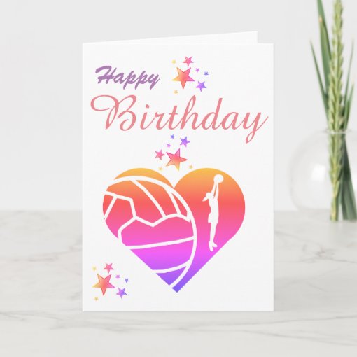 Heart Netball Theme Birthday Greeting Card | Zazzle
