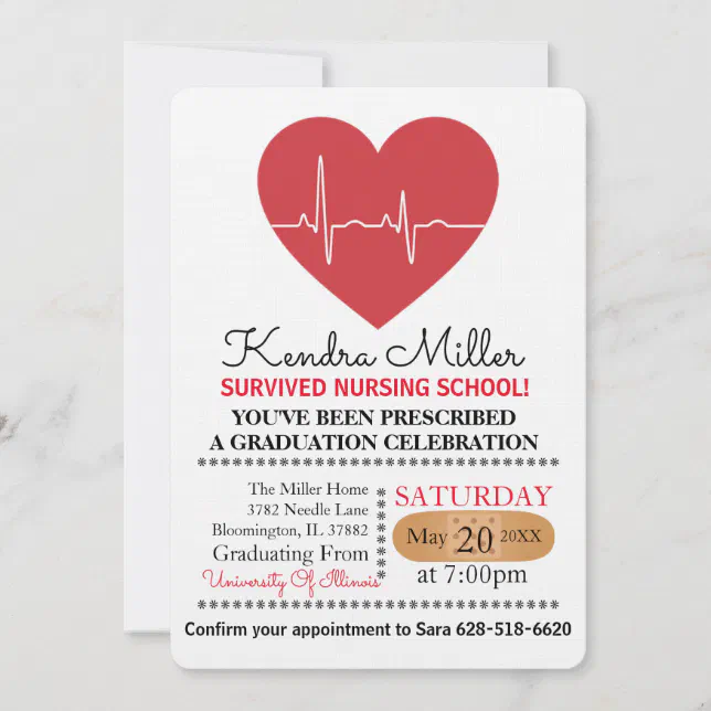 Heart Nursing School Graduation Invitations | Zazzle