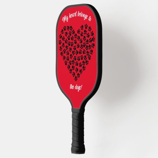 Heart of Black Paw Prints Double Sided Red Pickleball Paddle | Zazzle