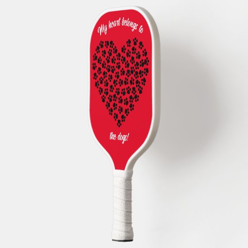 Heart of Black Paw Prints Double Sided Red Pickleball Paddle | Zazzle