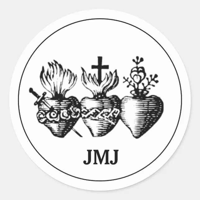 Heart of Jesus Mary and Joseph JMJ Religious Classic Round Sticker | Zazzle