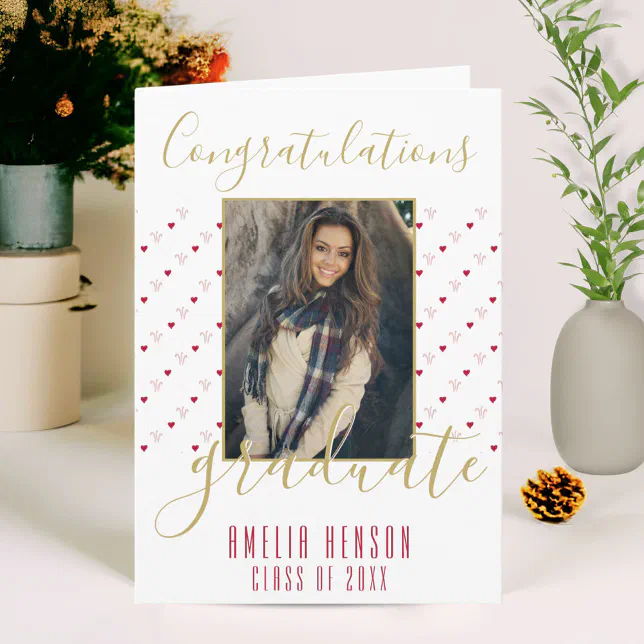 Heart Pattern Congratulations Graduate Photo Card | Zazzle