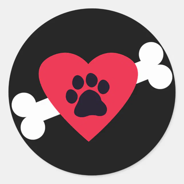 Heart, Pawprint and Bone Design Stickers/Decals Classic Round Sticker ...