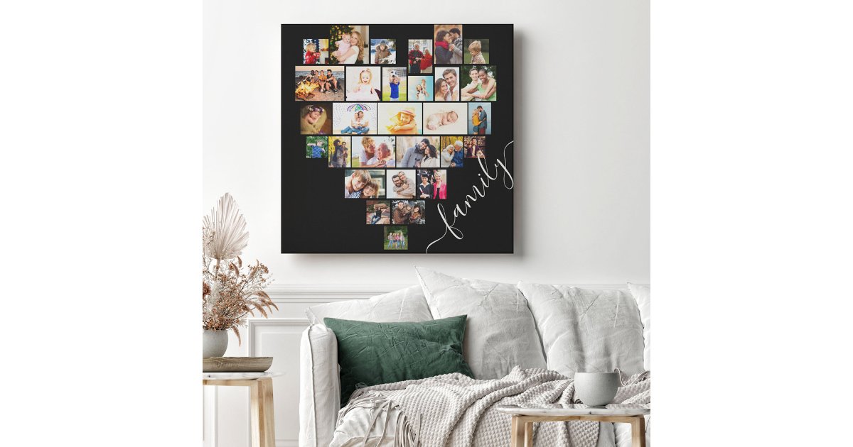 Heart Photo Collage 29 Picture Family Script Canvas Print | Zazzle