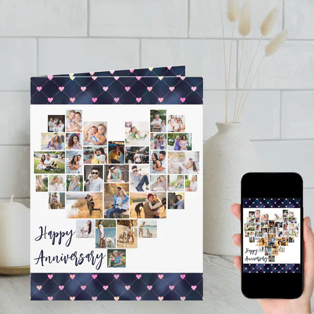 Heart Photo Collage 36 Pic Love Hearts Anniversary Card | Zazzle